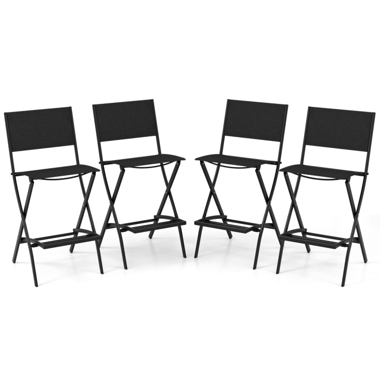 Outdoor Folding Bar Height Stool Set of 4 with Metal Frame and Footrest ...